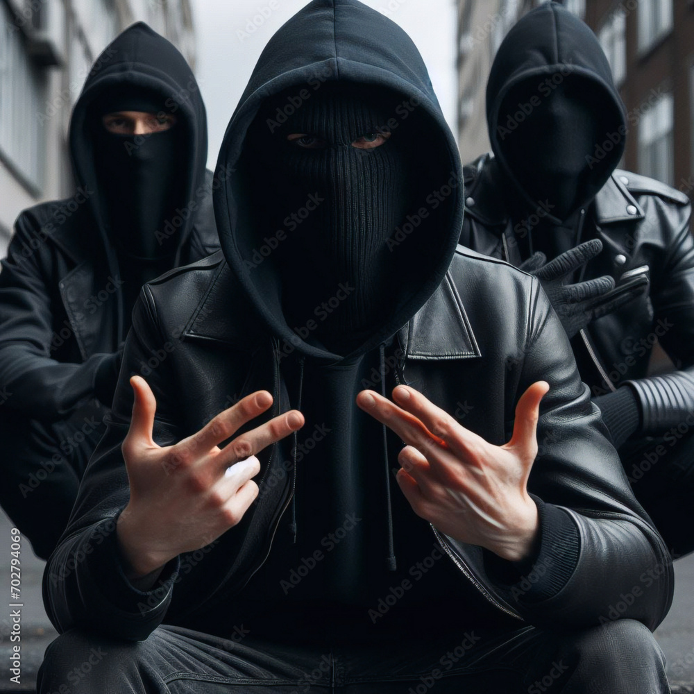 Gang members with guns, doing gang signs, wearing ski masks, balaclavas ...