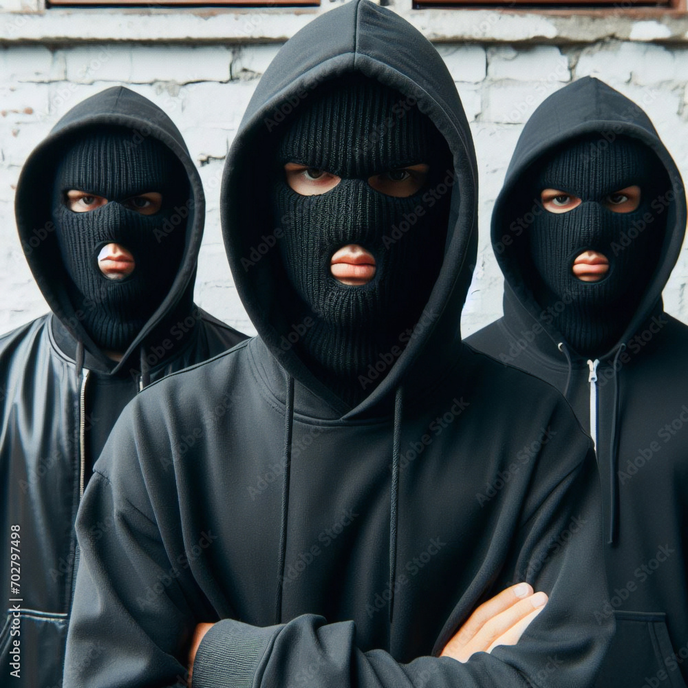 Gang members with guns, doing gang signs, wearing ski masks, balaclavas ...