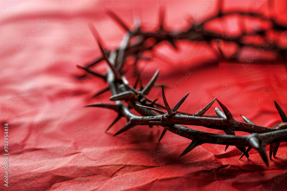 Crown of thorns of Jesus Christ on red paper background. Religion ...