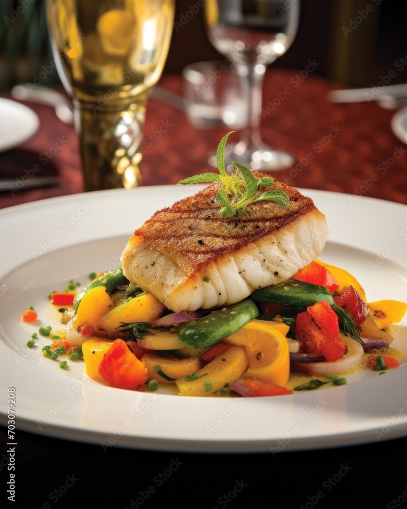 This visually arresting image features an elegant plate of reineta a la ...