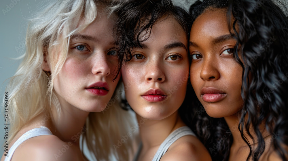 People diversity multi-racial concept. Studio portrait three women with ...
