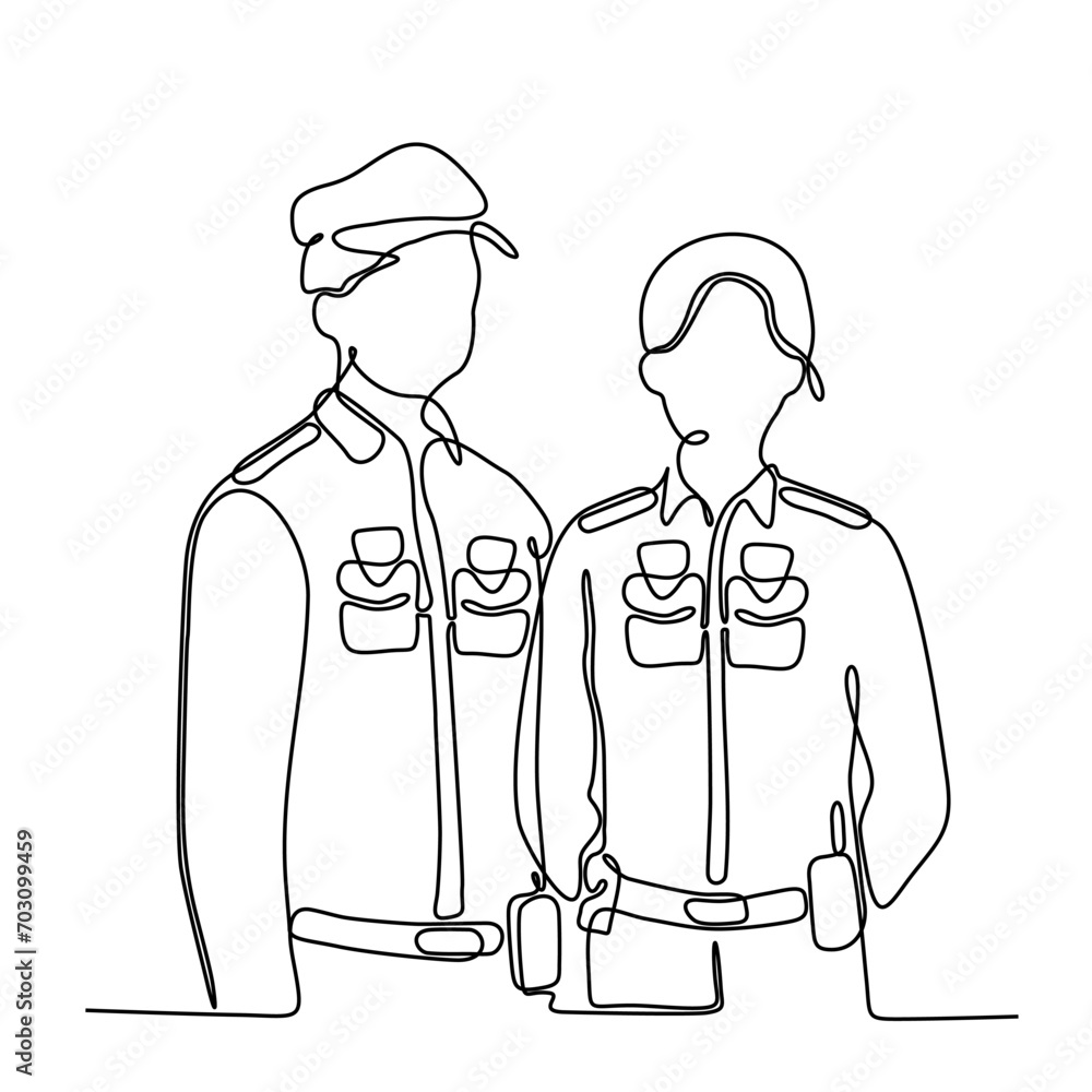 continuous line art vector illustration Police officer in uniform Stock ...