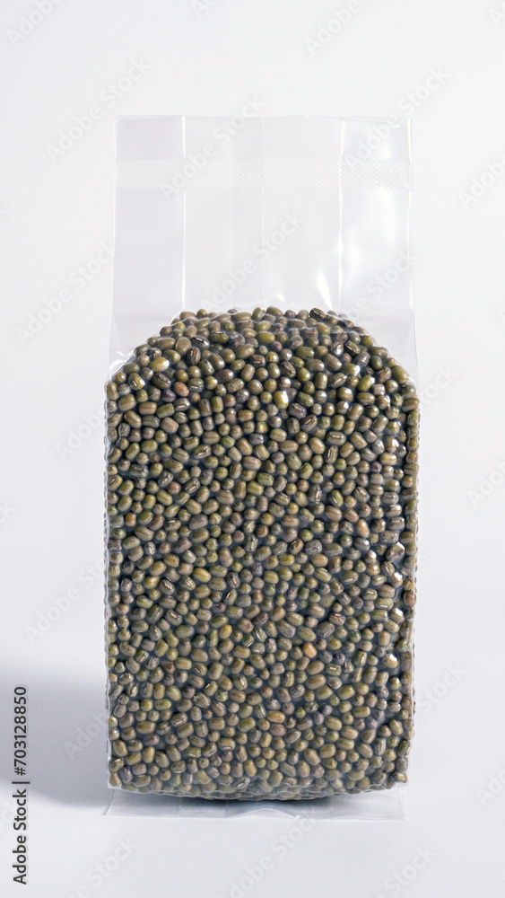 vacuum sealed green bean, mung bean on white background Stock Photo ...
