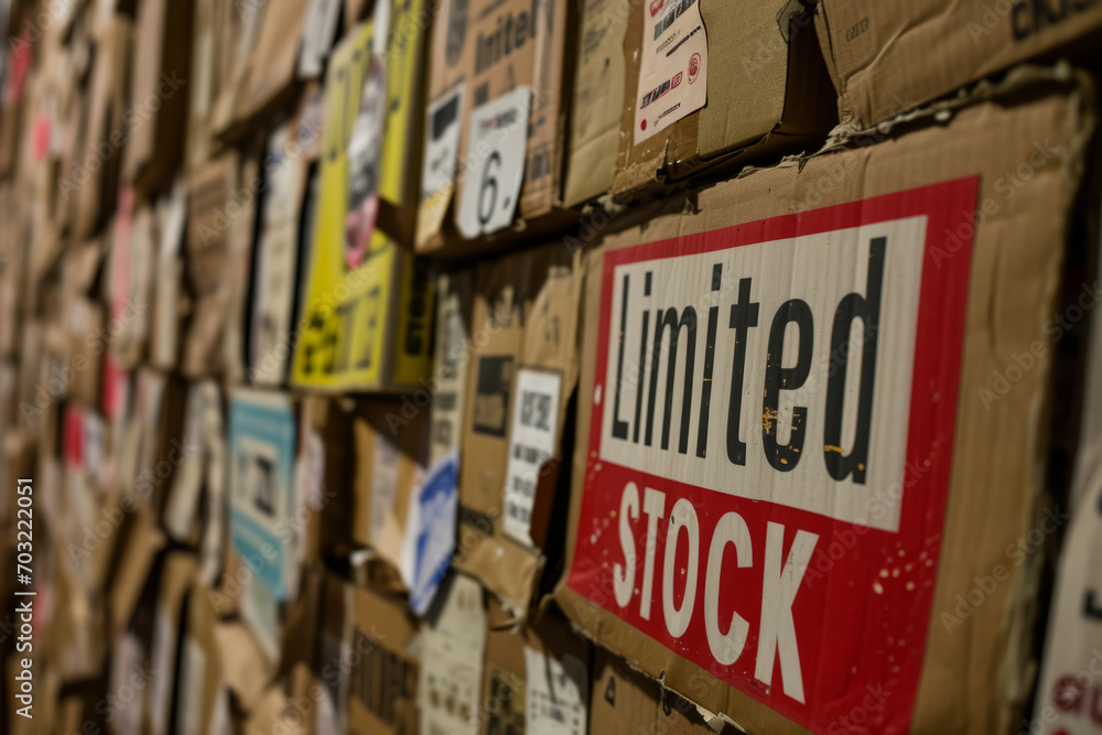 Fake scarcity concept image with huge wall of cardboard boxes with ...