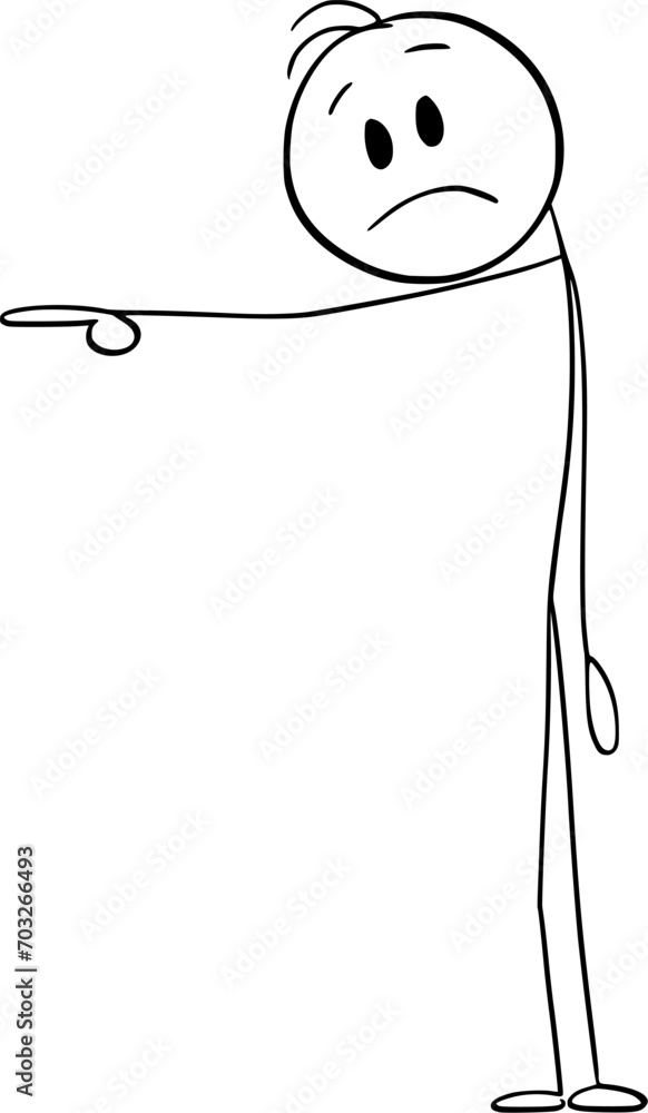 Sad Person Showing Facial Expression and Pointing, Vector Cartoon Stick ...