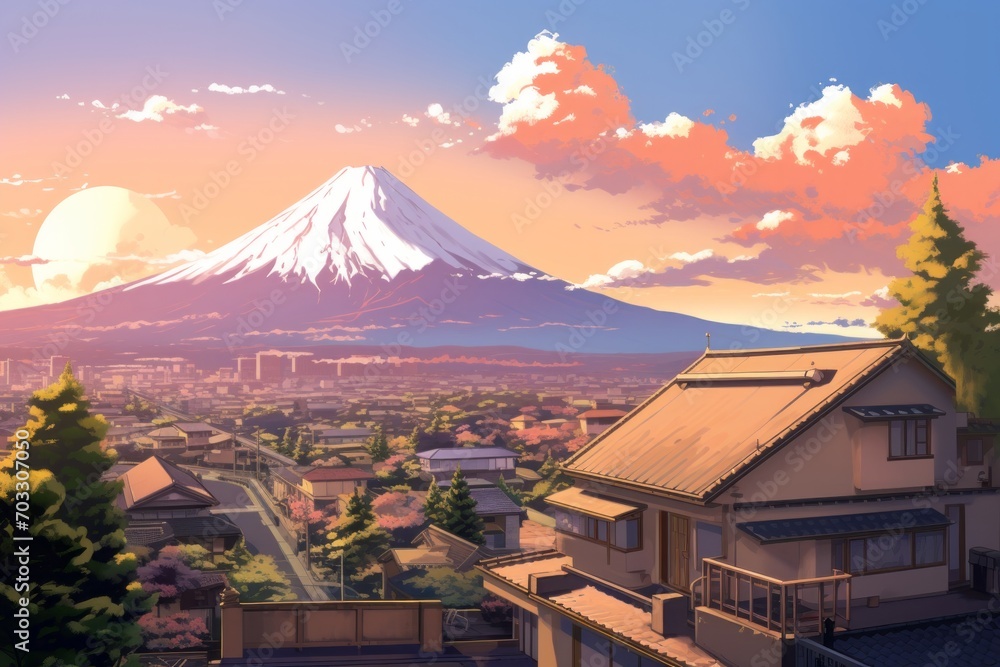 Create a visual masterpiece with an anime-style background showcasing ...