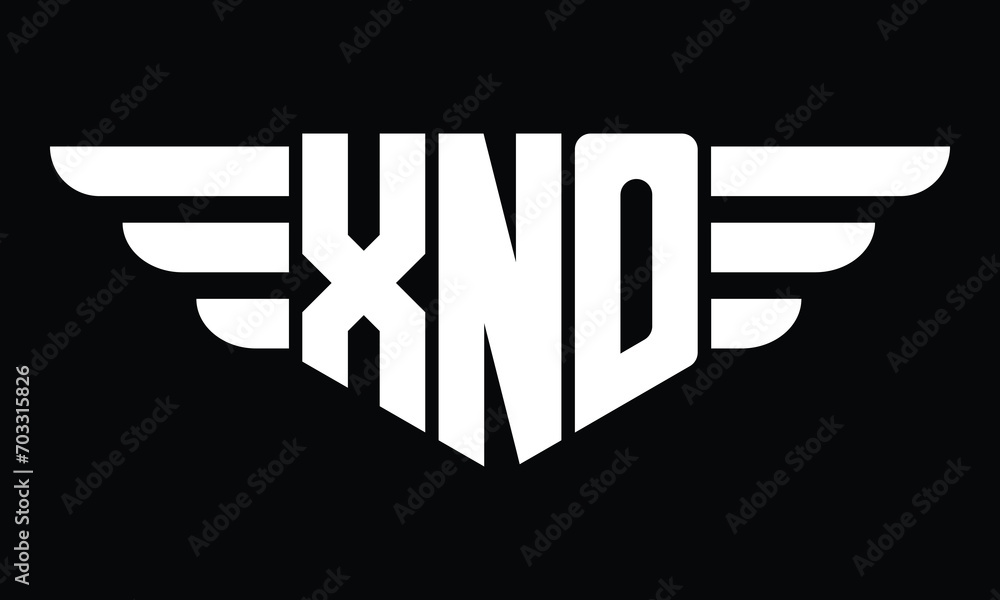 XNO three letter logo, creative wings shape logo design vector template ...