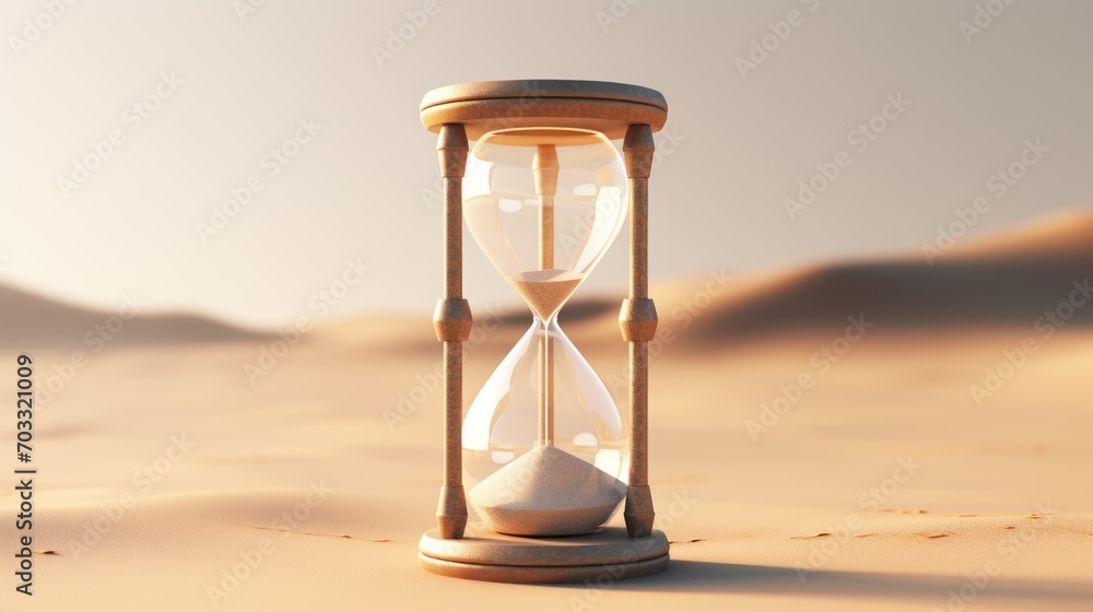 an hourglass sitting in the middle of a desert with sand pouring out of ...
