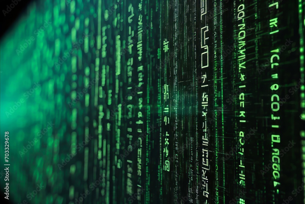 Digital Matrix Binary Code and Symbols Streaming Down Background ...