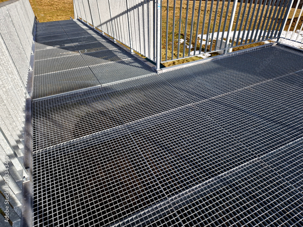 industrial hall, warehouse has a steep staircase with high resistance ...