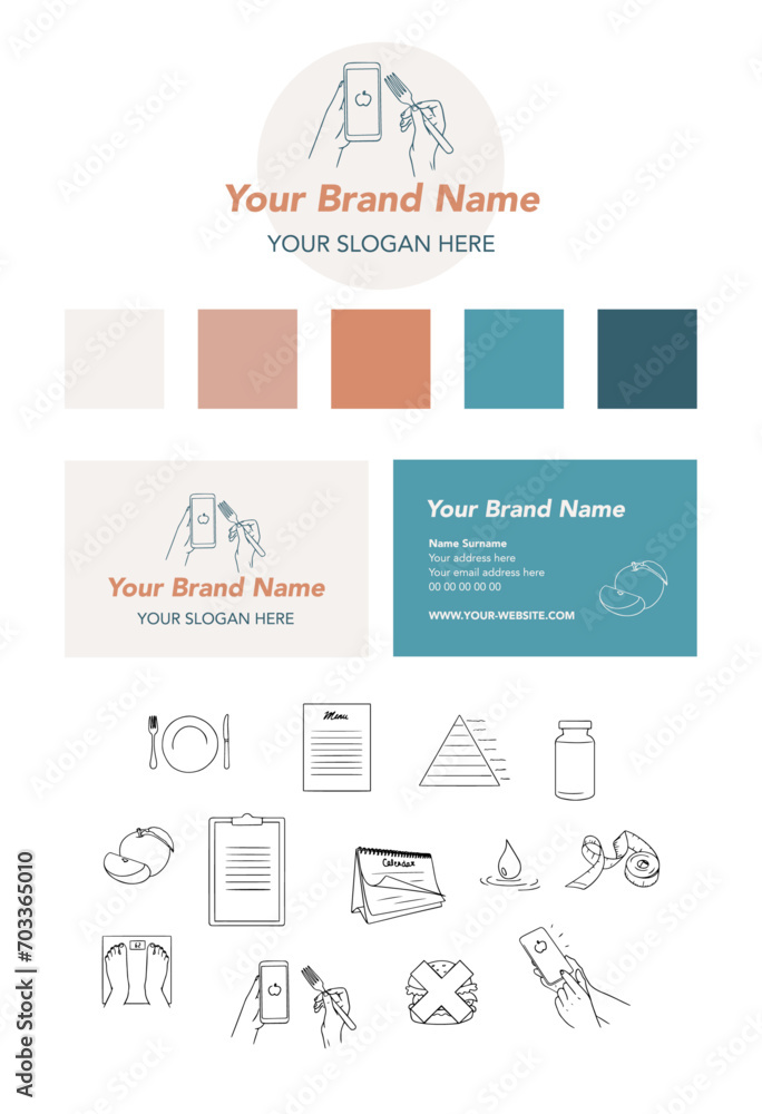 Vector visual identity and graphic charter with logo, colors, business ...