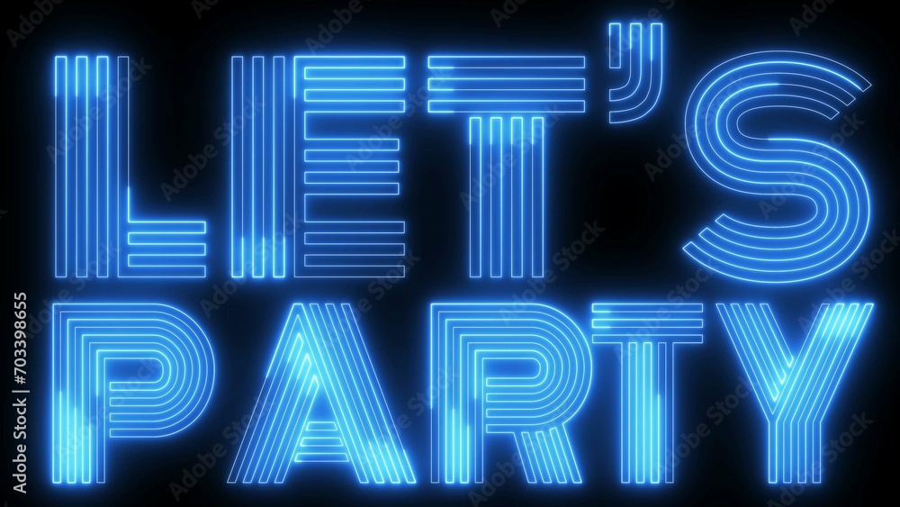 Let's Party text font with neon light. Luminous and shimmering haze ...