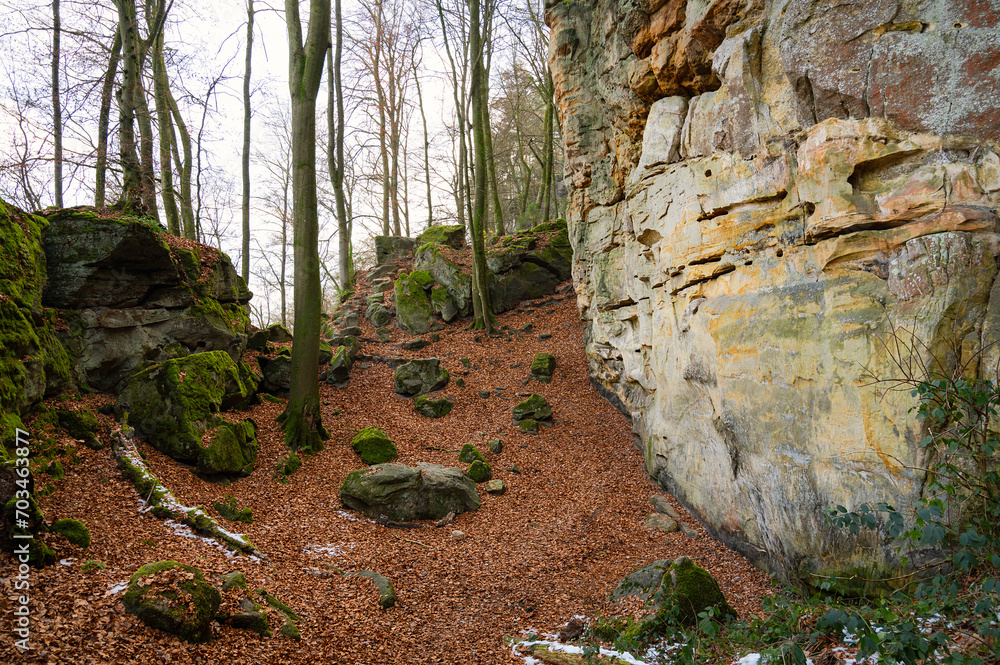 Devil Gorge at the Eifel, Teufelsschlucht with mighty boulders and ...