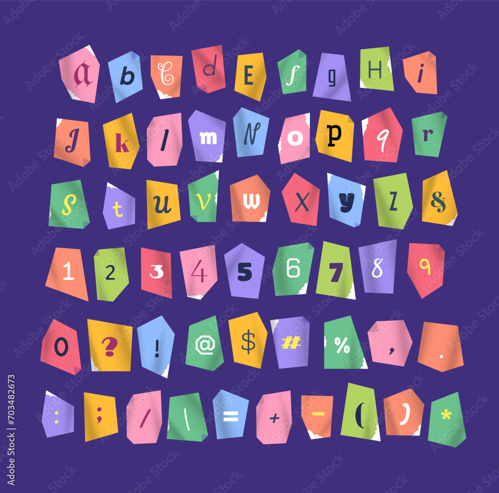 Vector cutout alphabet anonymous ransom note font set. Cutout letters ...