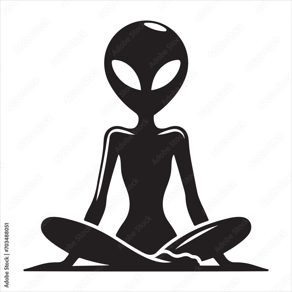 Alien vector silhouette illustration black color, Alien pose vector art ...