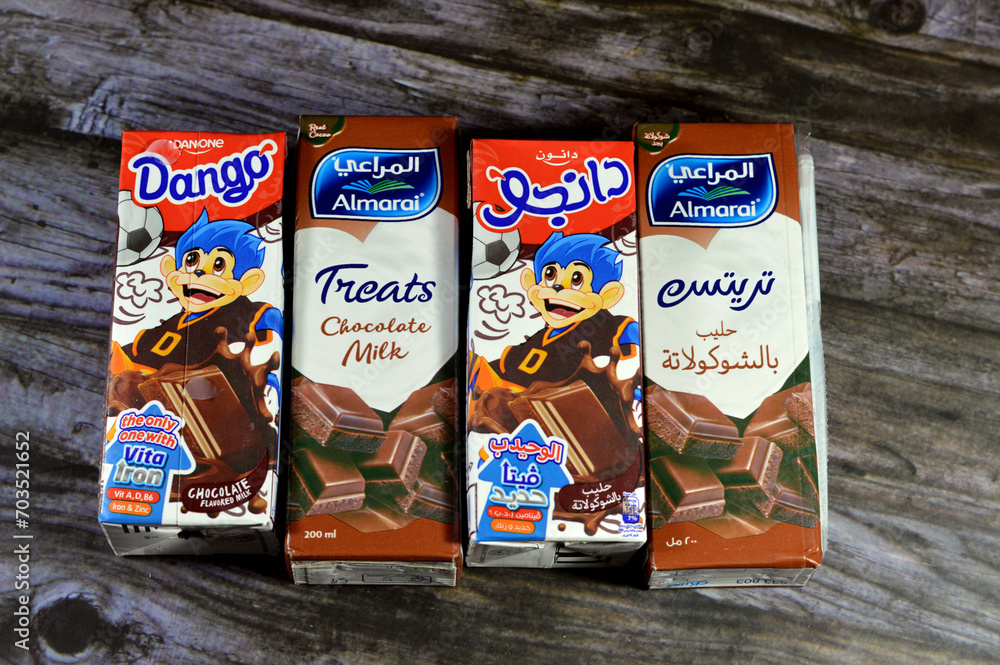 Cairo, Egypt, January 2 2024: Almarai Treats and Danone Dango Chocolate ...