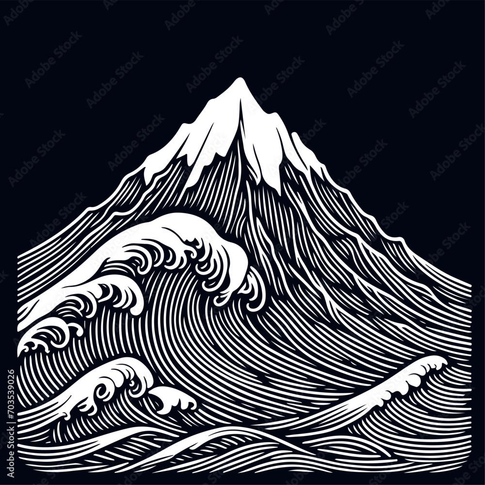 Mountain Wave Line Art Print. Unique Abstract Vector Designs Presenting ...
