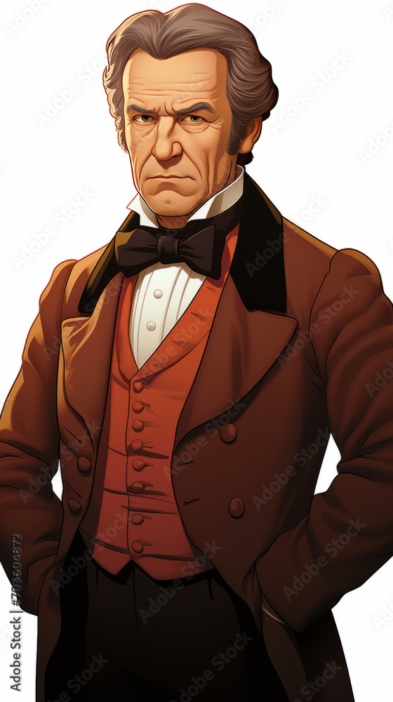 Illustrated Portrait of a Historical Male Figure in Victorian Attire ...