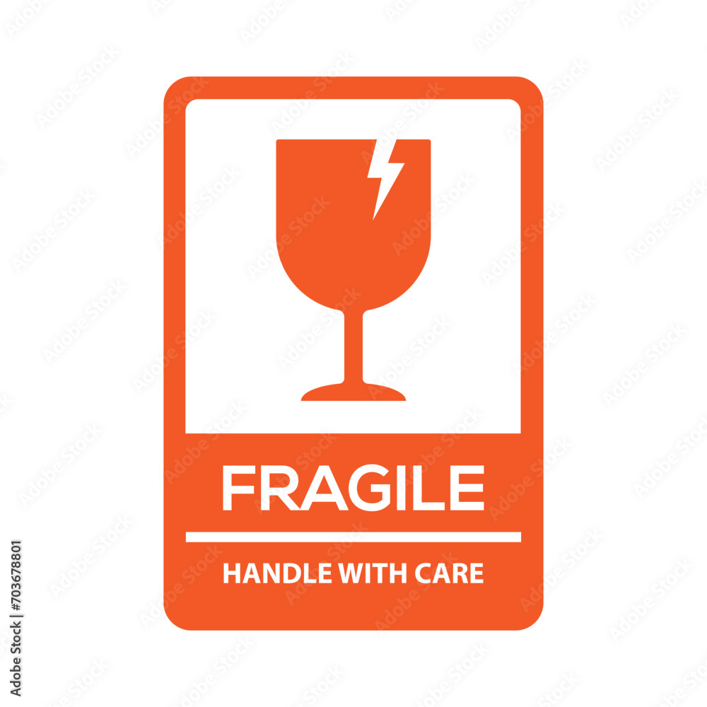 Fragile handle with care or red fragile warning label with broken glass ...