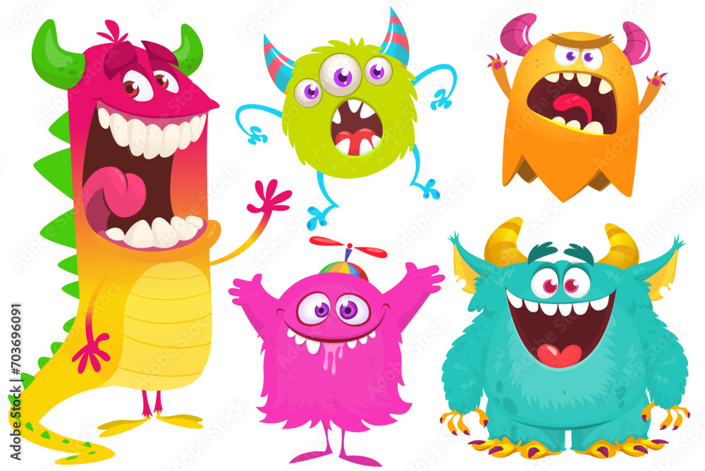 Cute cartoon Monsters. Set of cartoon monsters: goblin or troll ...