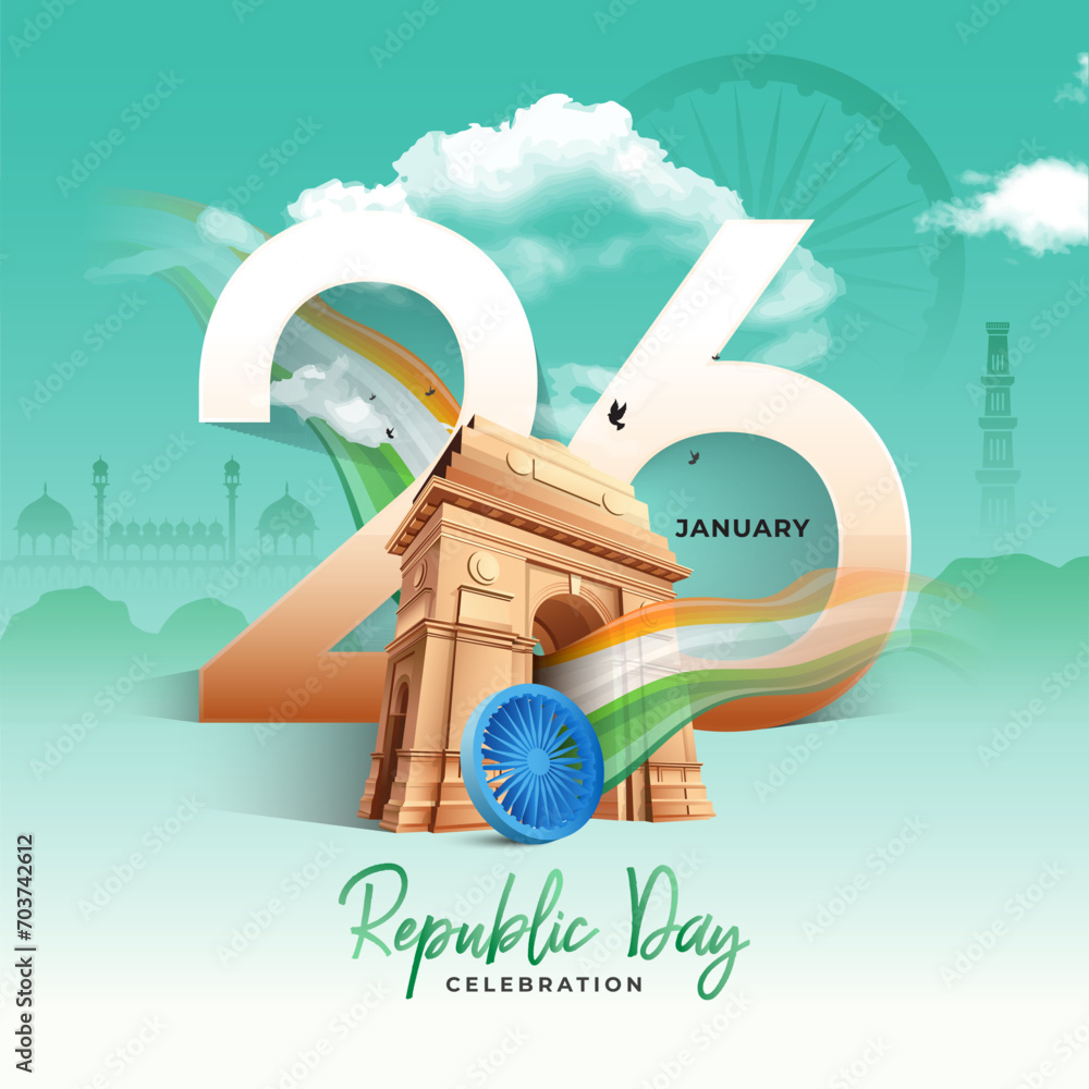 26 January Happy Republic Day Celebration Greeting Background Stock ...