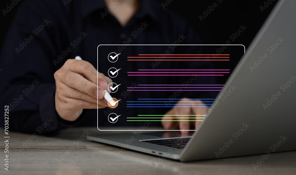 Digital Assessment Concept : Businessman Uses Mobile for Evaluation ...