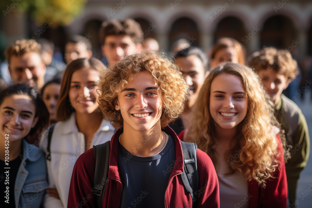 Large group of cheerful ethnical diversity friends. Smiling, happy ...