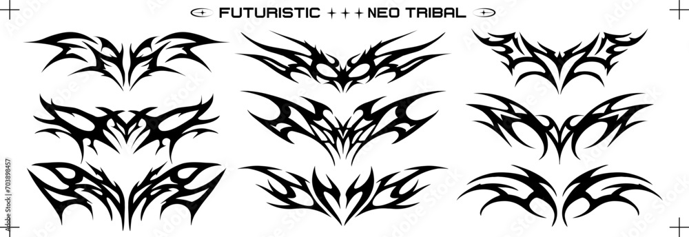 Y2K tribal shapes in retro futuristic style. Futuristic and Neo Tribal ...
