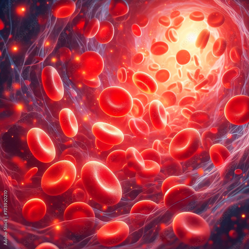 Red blood cells circulating in the blood vessels - leukocytes. Superior ...
