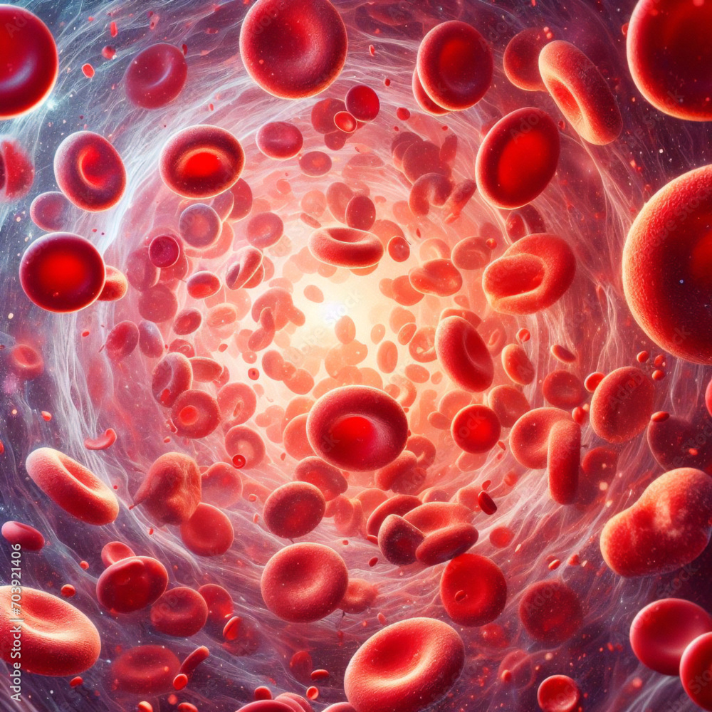 Red blood cells circulating in the blood vessels - leukocytes. Superior ...