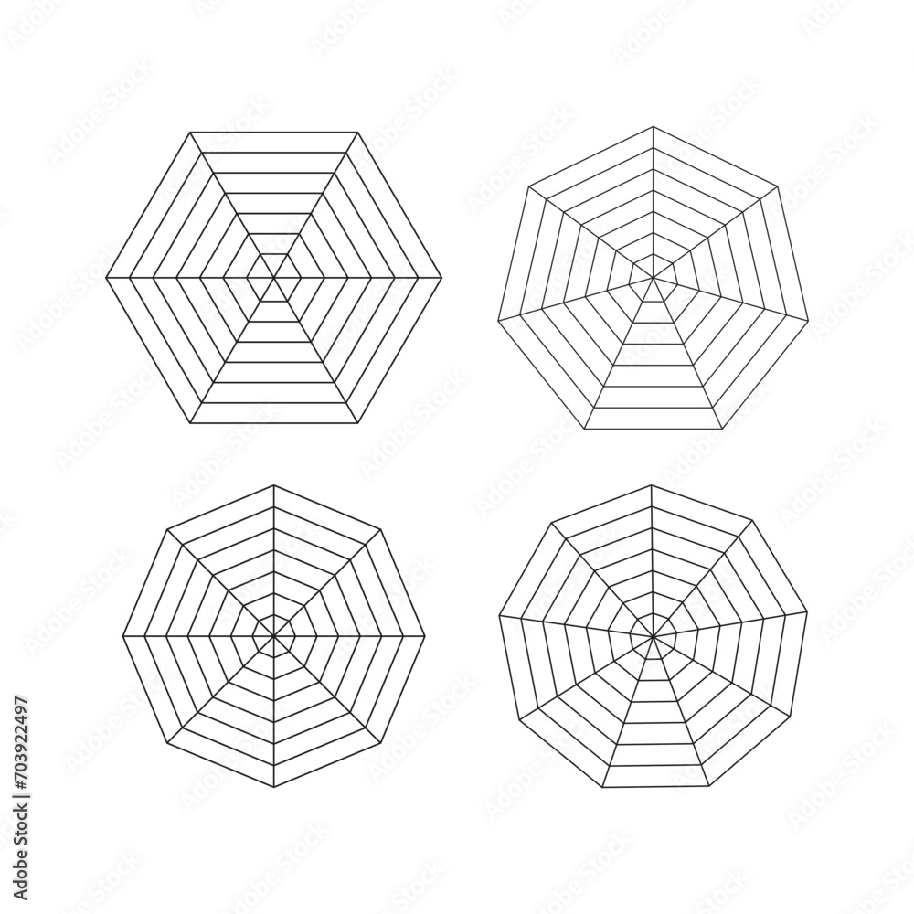 Radar, spider diagram templates. Spider mesh. Polygon graphs. Diagrams ...