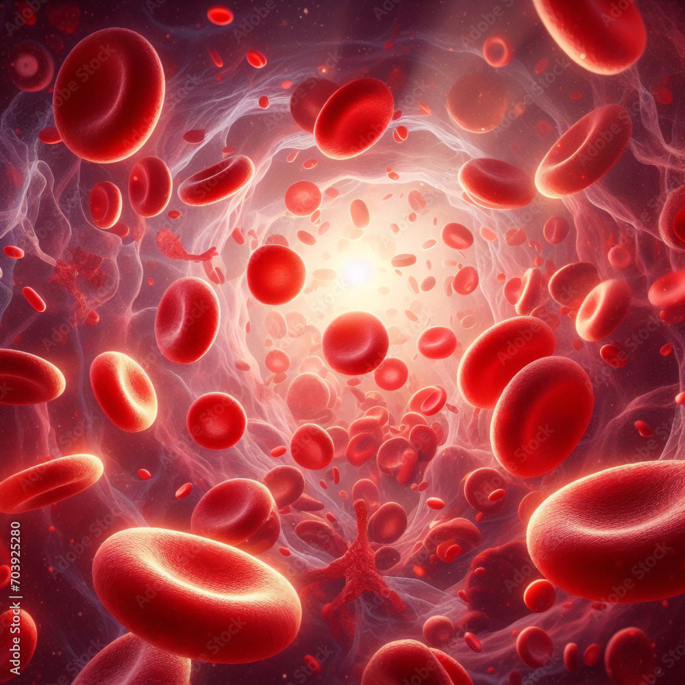 Red blood cells circulating in the blood vessels - leukocytes. Superior ...