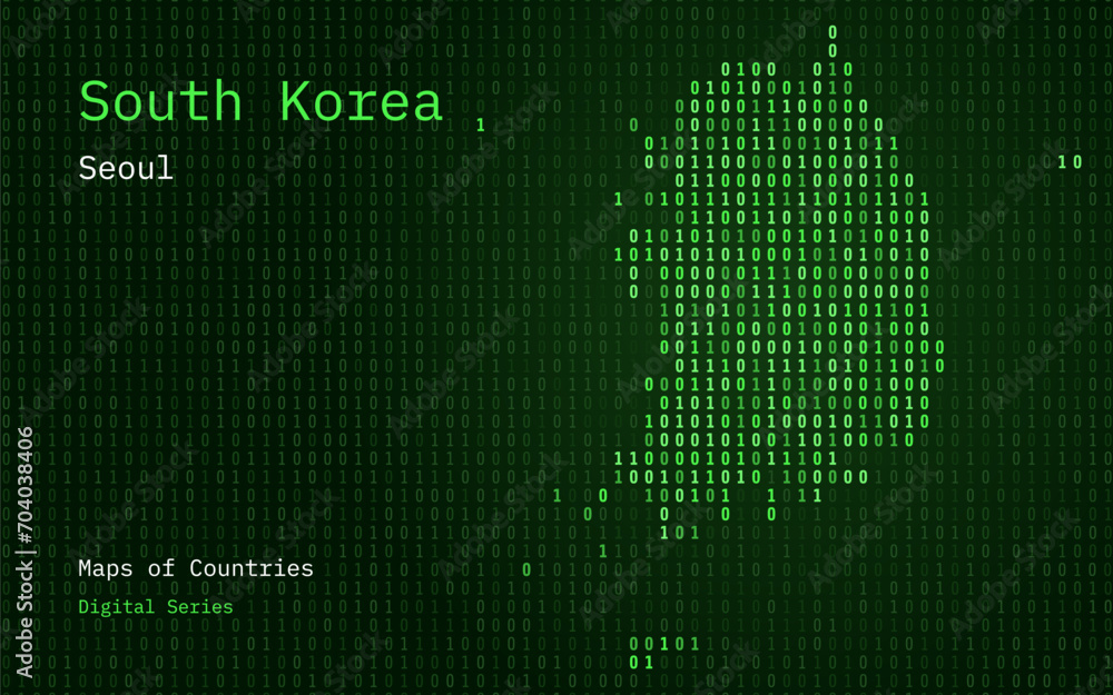 South Korea Green Map Shown in Binary Code Pattern. Matrix numbers, zero, one. World Countries ...