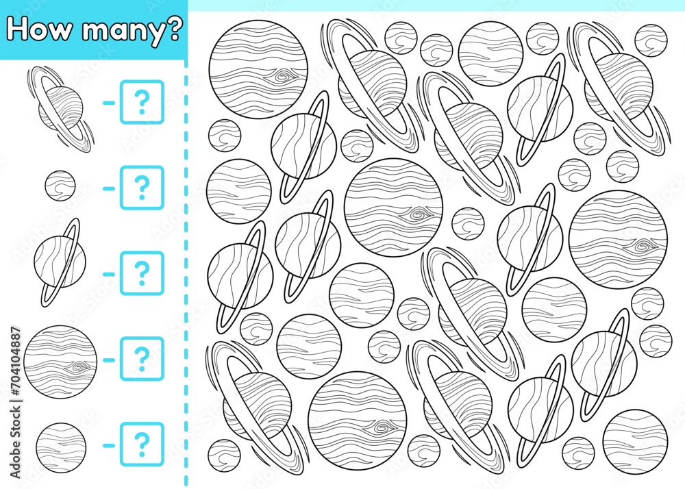Counting kids game. Space math game. How many planets of Solar system ...