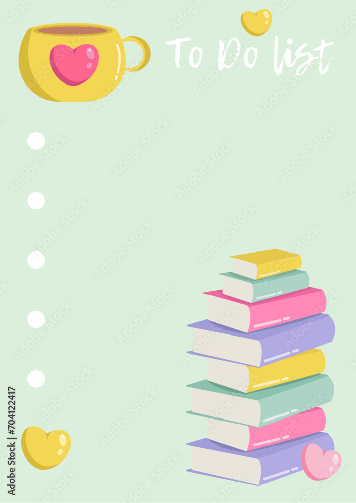 Cute kawaii note reading organizer, check list, to do list with cartoon ...