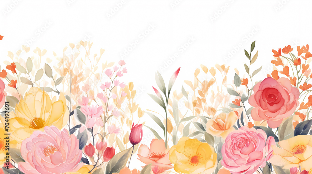 Floral frame with watercolor flowers, decorative flower background ...
