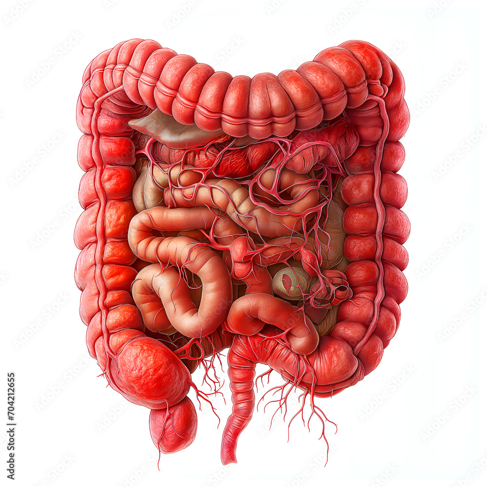 Realistic flat vector illustration of the small intestine and large ...