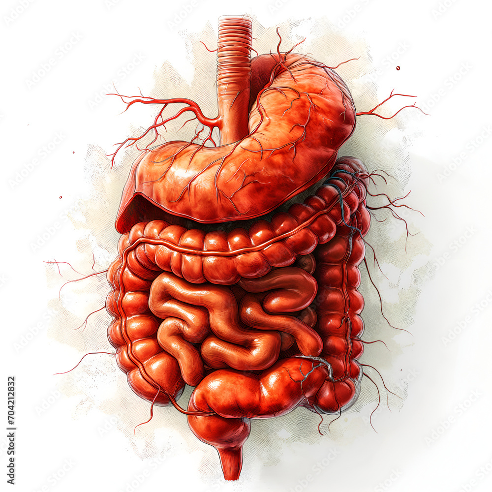 Realistic flat vector illustration of the small intestine and large ...