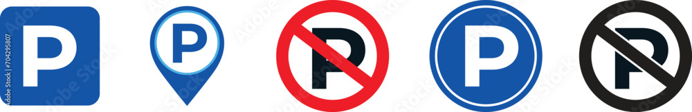 Car Parking Icon Collection. Set of Parking sign with letter p isolated ...