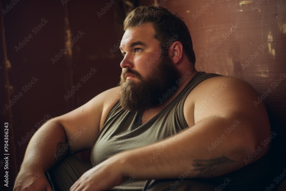 Stock-Foto „handsome thick obese man with a beard. rugged, portrait of ...