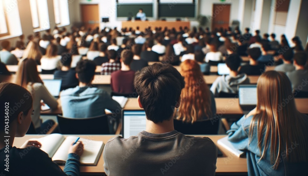 University college audience or lecture room with students as back to ...