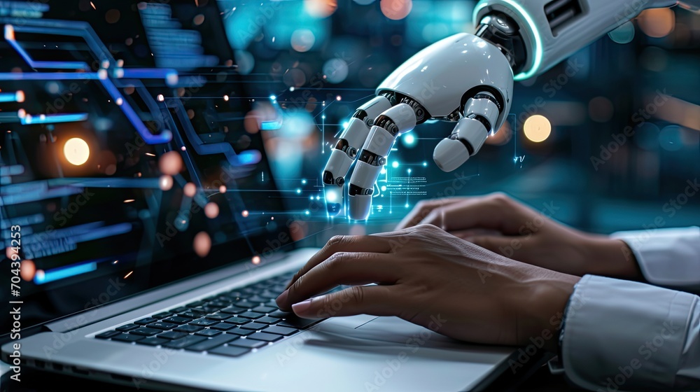 man using laptop for searching of technology smart open AI or ...