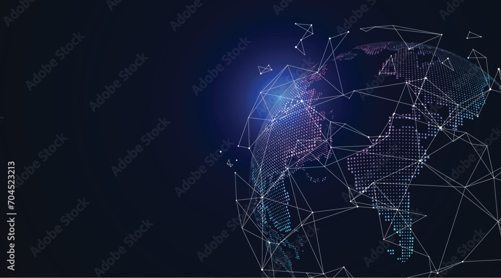 Global network connection abstract blue background with stars World map abstract technology ...