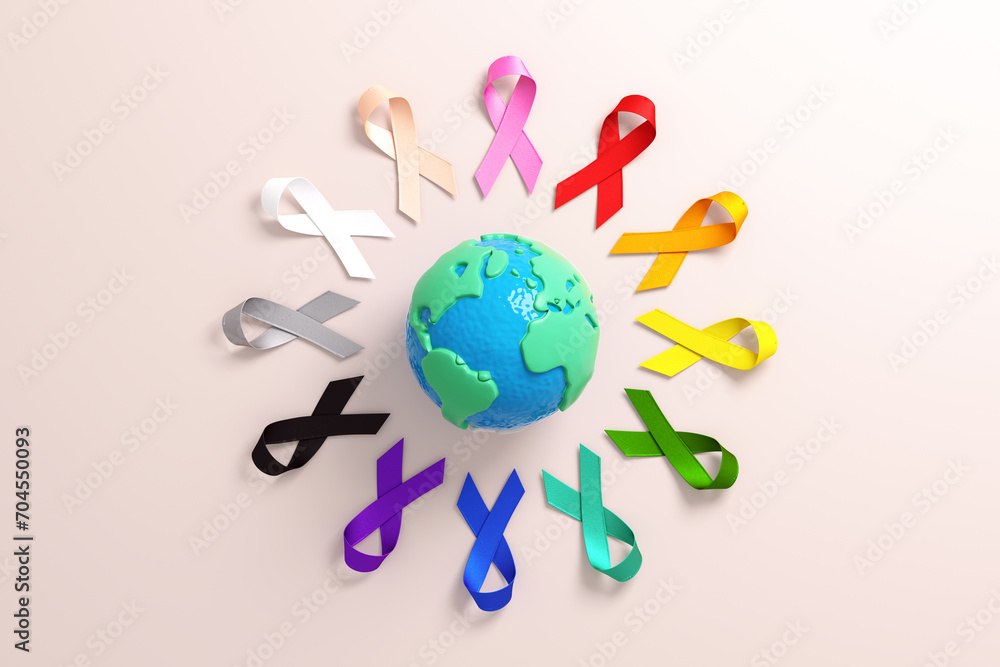 World Cancer Day flyer background design with colorful ribbons for ...