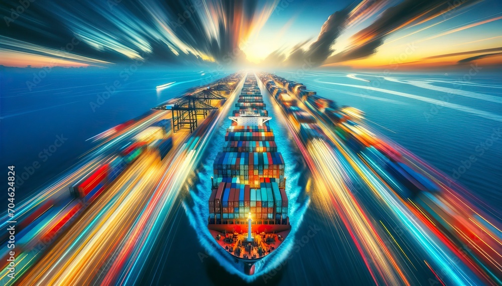 Cargo Ship in Motion Signifying Global Trade and Globalisation Stock ...