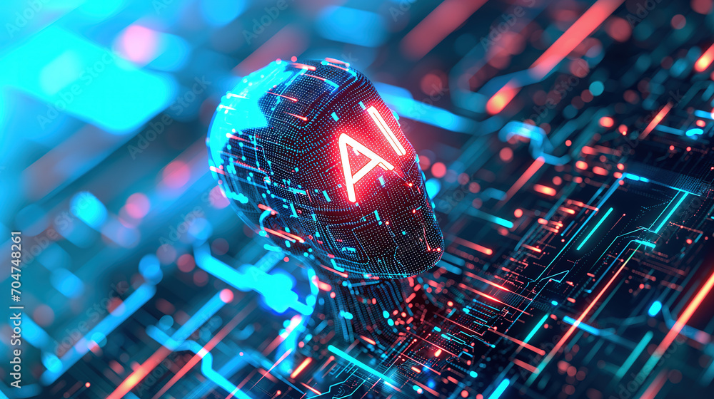 Futuristic Artificial Intelligence: Holographic Profiles, Glowing Data Streams, and Cybernetic ...