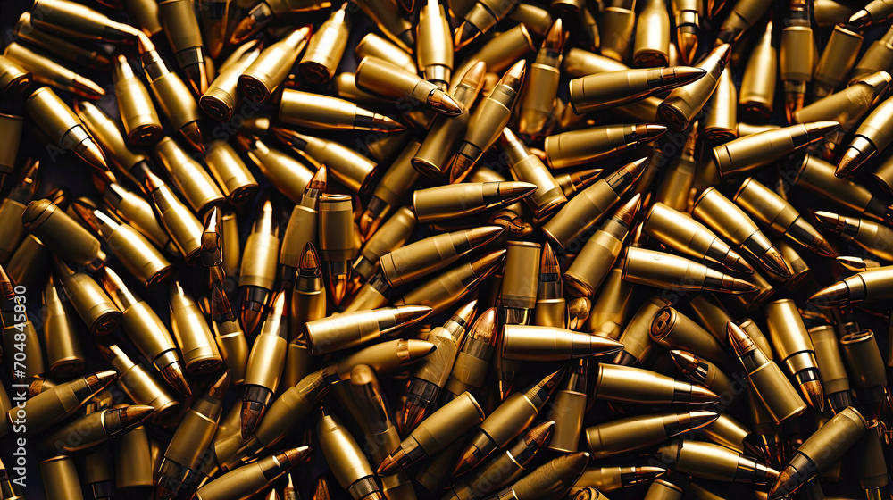Many bullet shells on pile together as military background ...