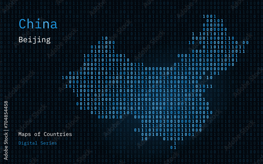 China Gold Map Shown in Binary Code Pattern. TSMC. Matrix numbers, zero, one. World Countries ...