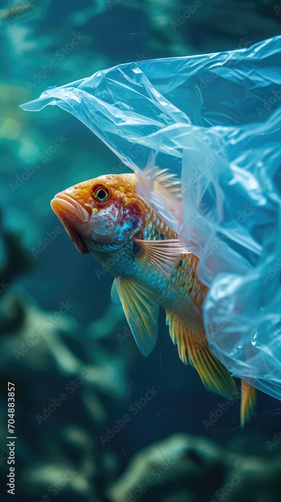 Fish Trapped in Plastic Underwater, Highlighting Ocean Pollution and ...