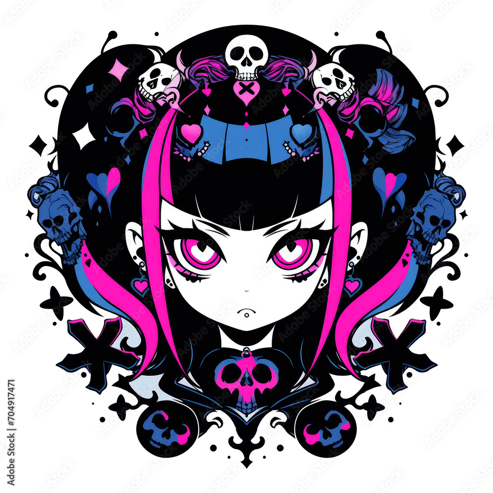 Cute and creepy kawaii chibi game character. Scary horror girl image ...